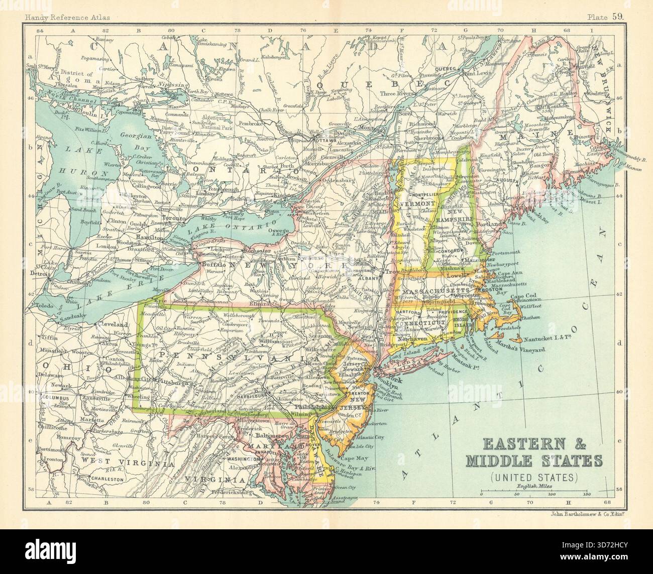 Eastern and Middle States (United States). New England. USA 1909 old ...