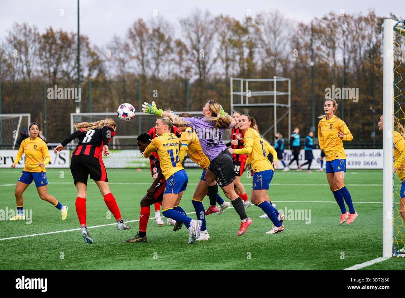 Broendby, Denmark. 22nd, November 2025. Sofia Rejkjaer (8) of FC Midtjylland equalises for 1-1 ...