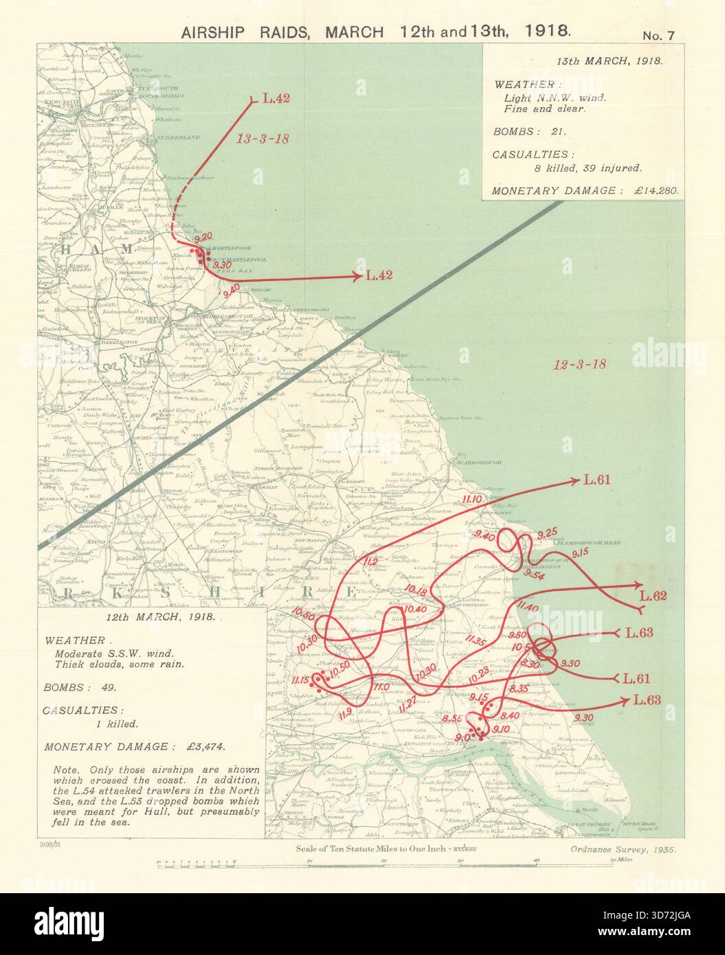 WW1 German Airship Raid 12/13 March 1918 Yorkshire Durham Hartlepool ...