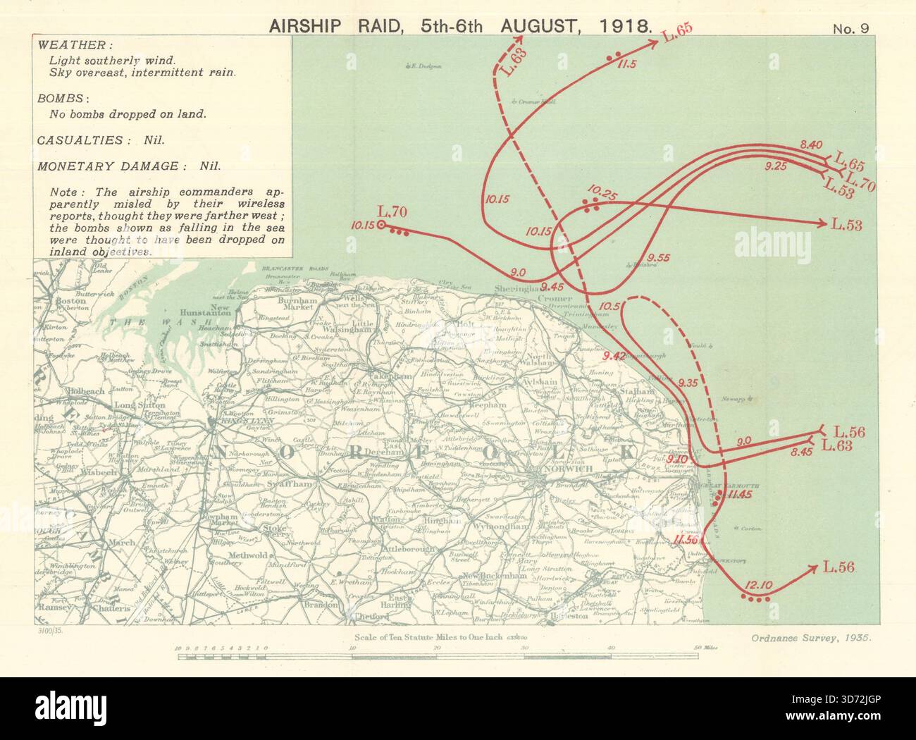 WW1 German Airship Raid 5–6 August 1918 Norfolk Yarmouth 1935 old ...