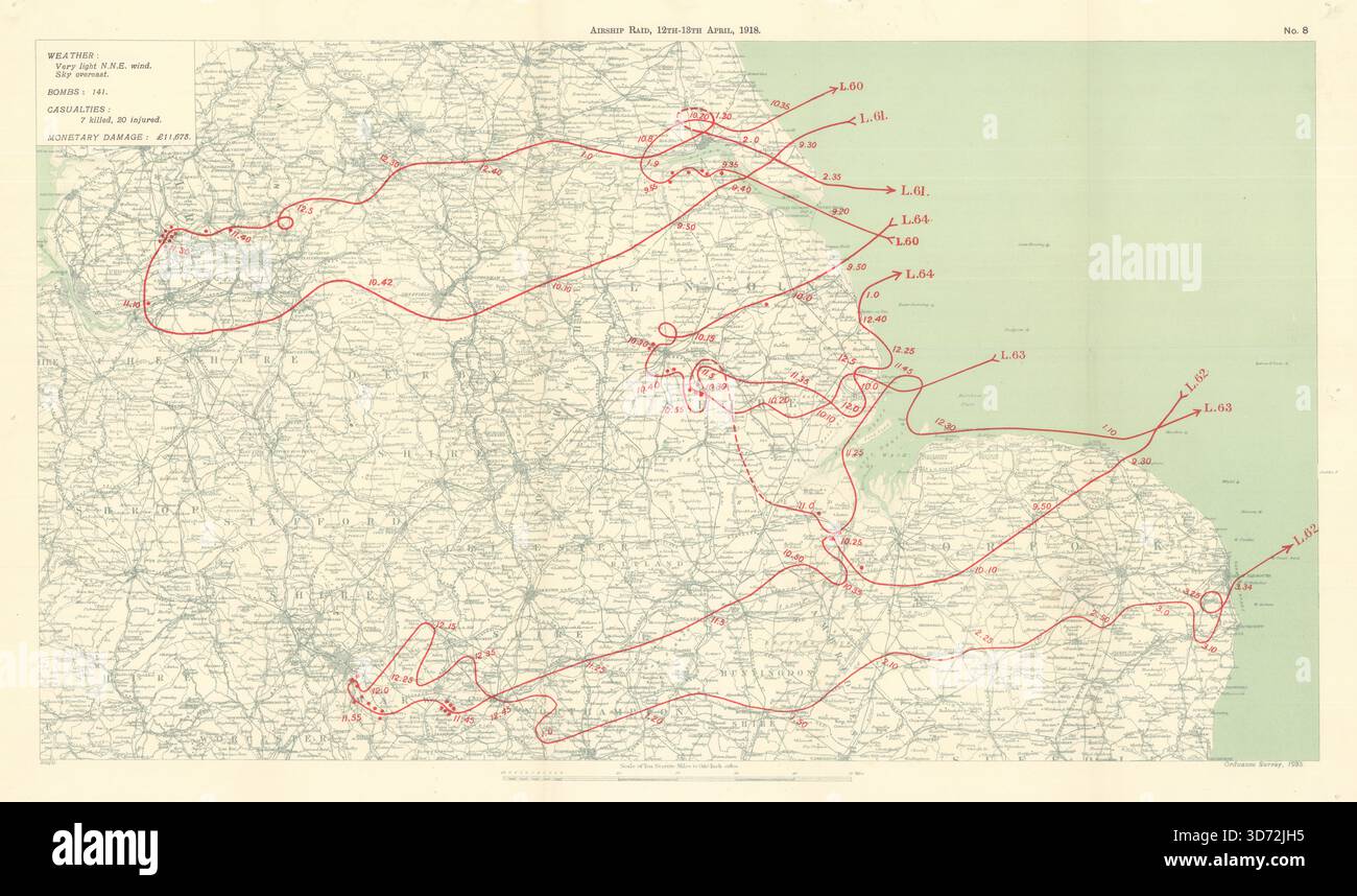 WW1 German Airship Raid 12–13 April 1918 England Wigan 1935 old vintage ...