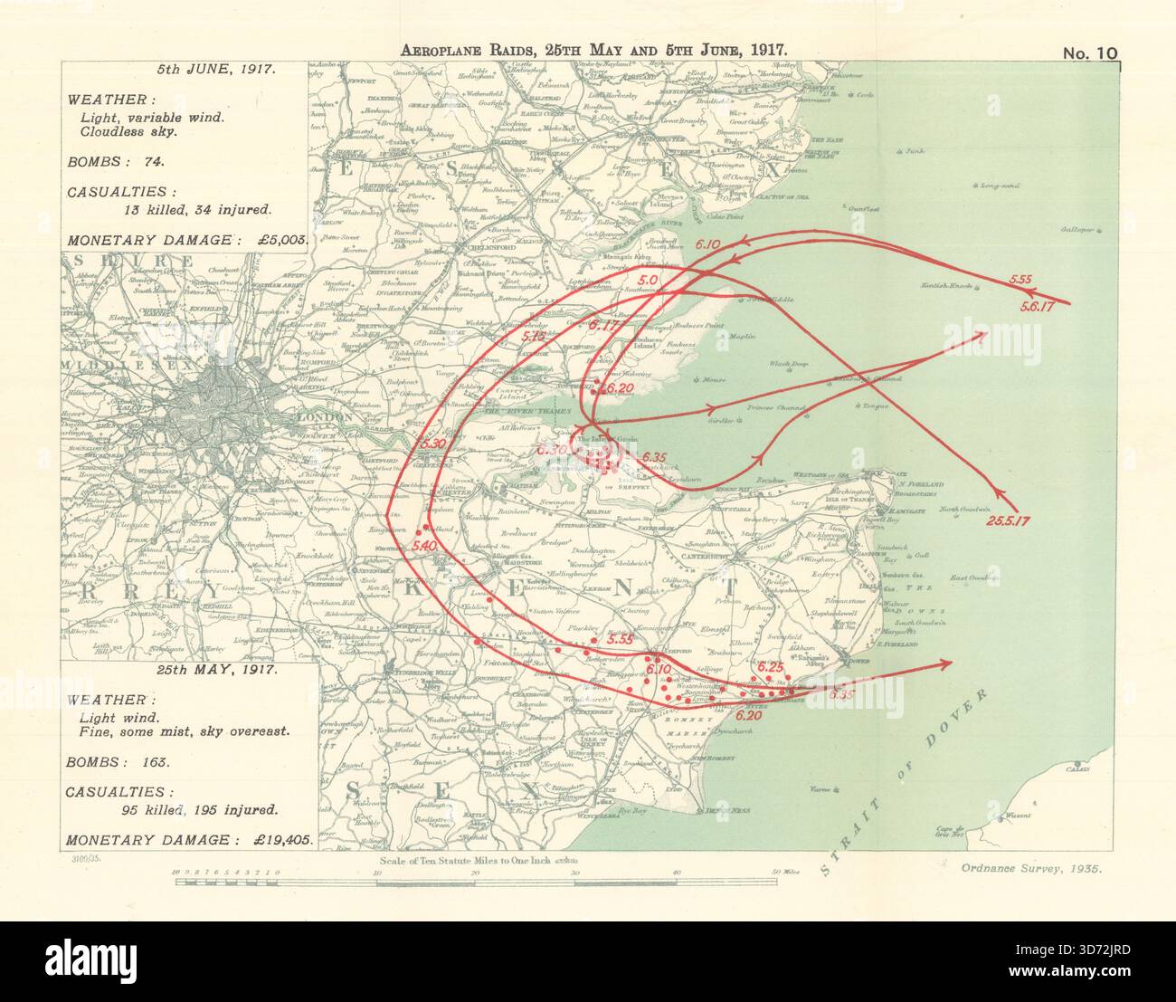 WW1 German Aeroplane Raids 25 May/5 June 1917 Sheerness Folkestone 1935 ...