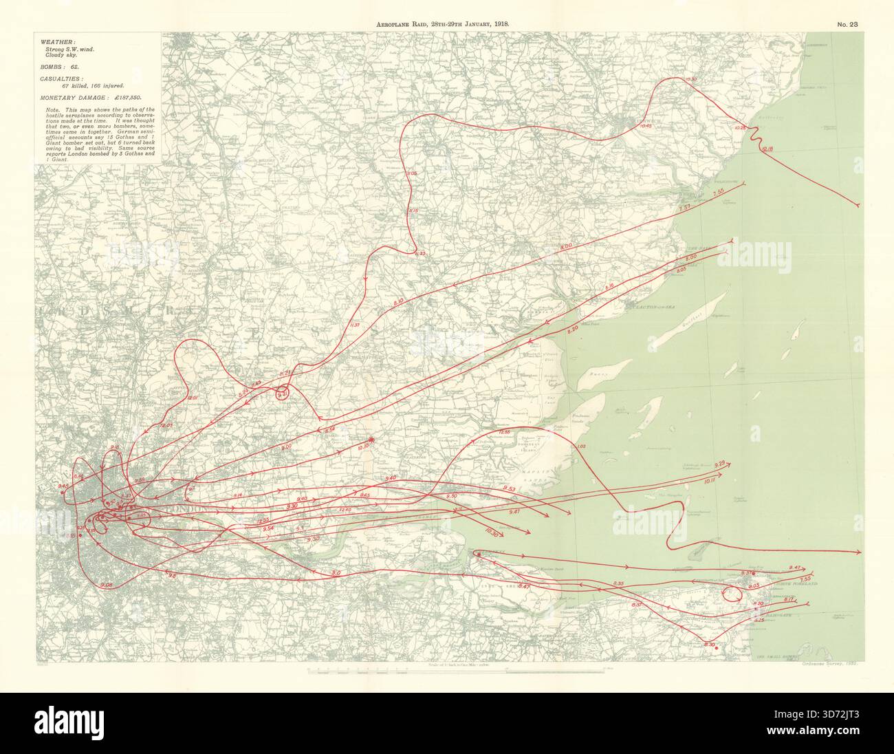 WW1 German Aeroplane Raid 28–29 January 1918 London 1935 old vintage ...