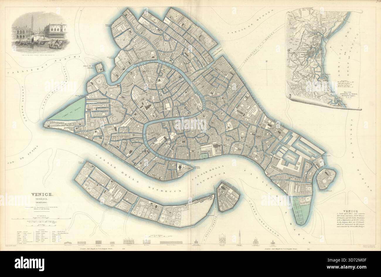 VENICE VENEZIA VENEDIG antique town city map plan. Environs. LARGE ...
