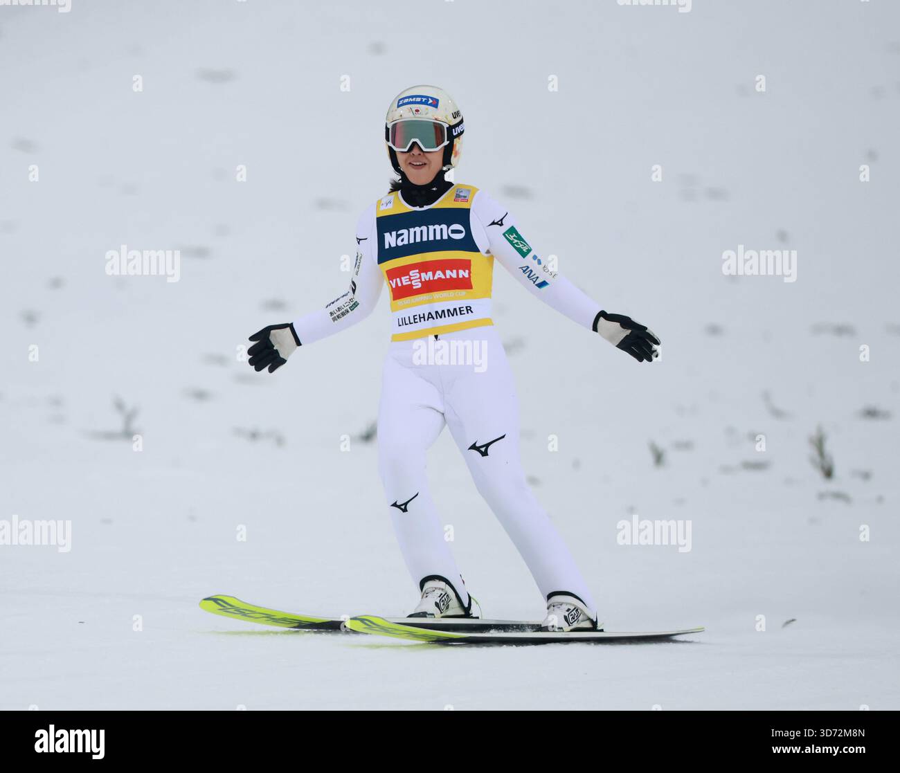 MARUYAMA Nozomi of Japan reacts during the Women's Large Hill HS140 of the FIS Ski Jumping World ...