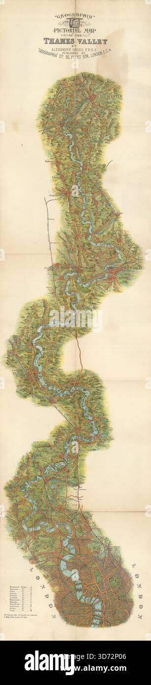 "Geographia" Pictorial Map of the Thames Valley. Alexander Gross c1919 ...
