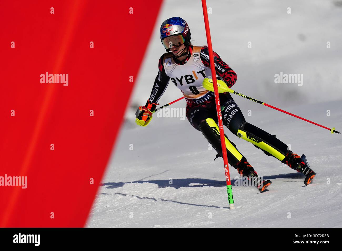 Albania's Lara Colturi arrives at the finish area to take second place ...