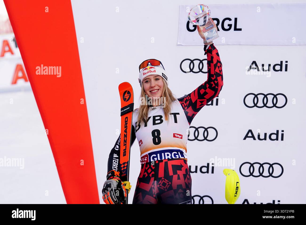 Albania's Lara Colturi celebrates taking second place in an alpine ski ...