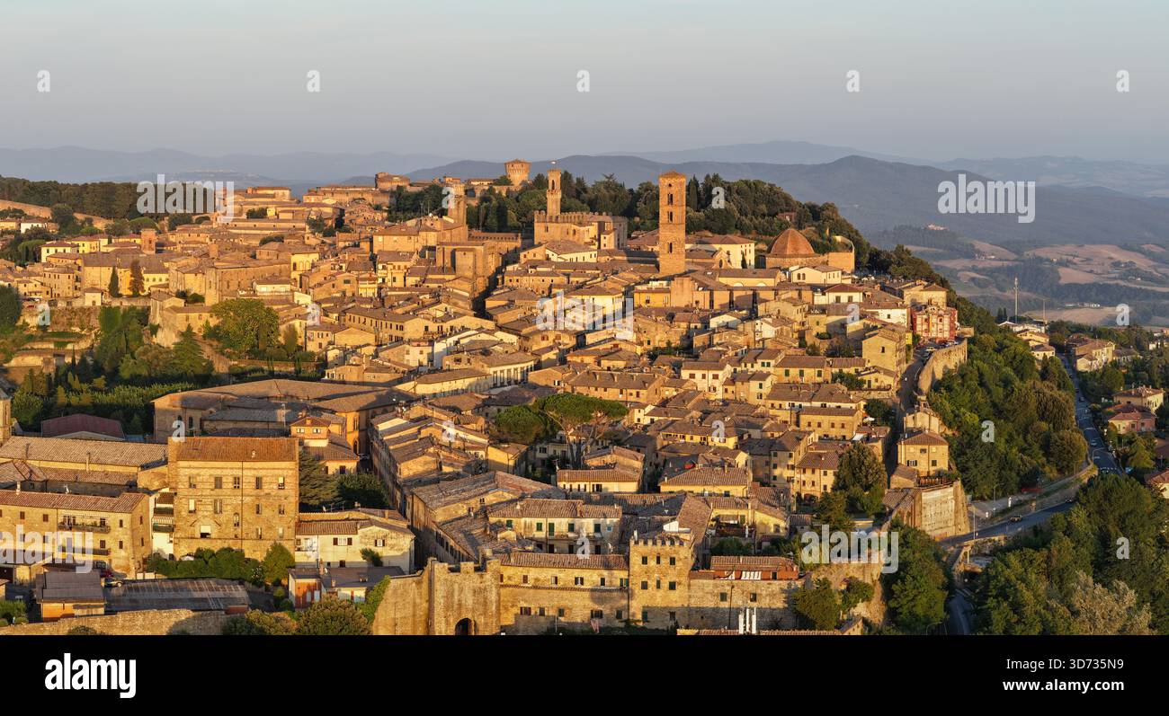 Aerial view of medieval Volterra, Tuscan hilltown known for Etruscan ...