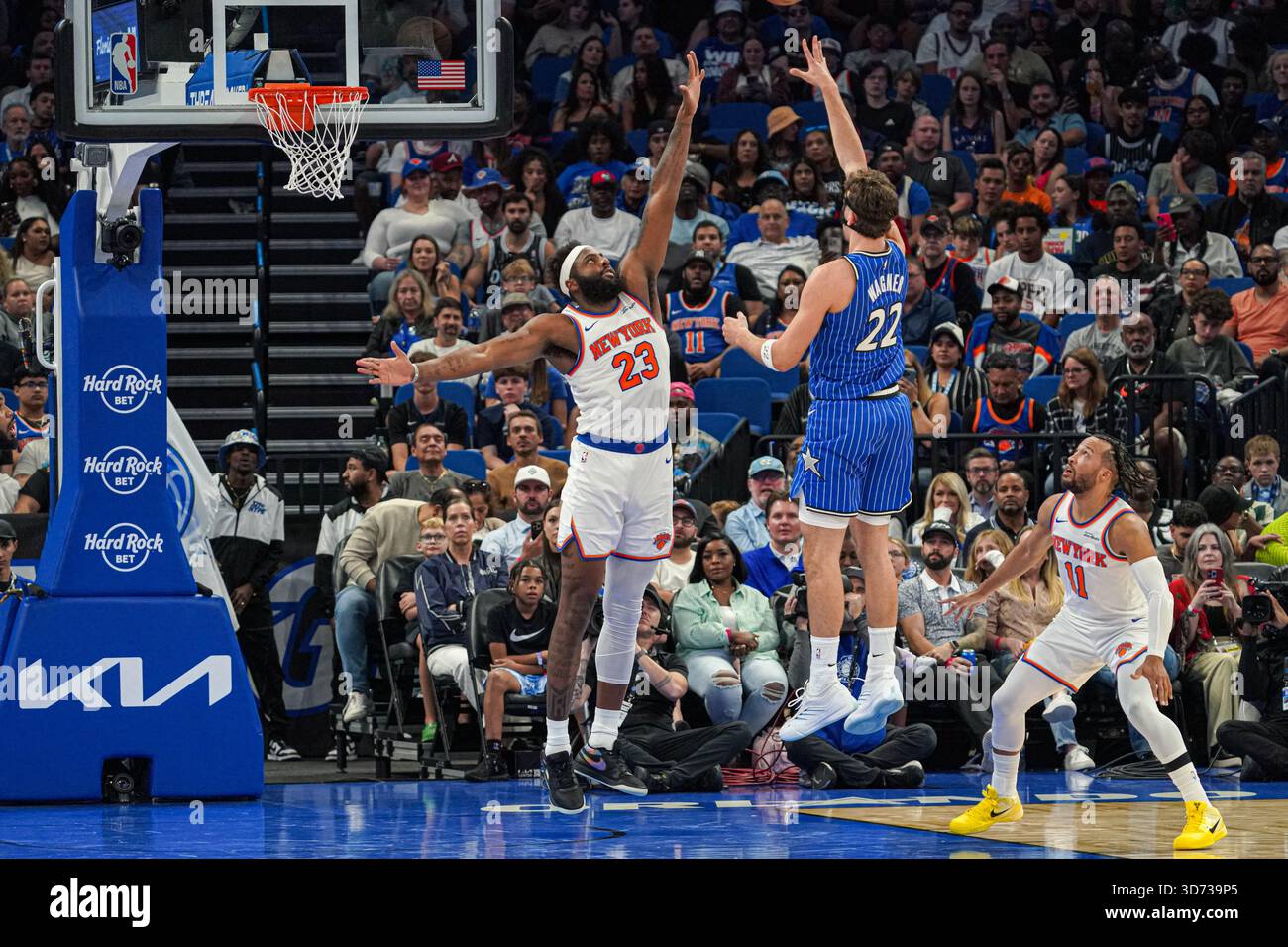 Orlando, Florida, USA, November 22, 2025, Orlando Magic forward Franz Wagner #22 attempt to ...