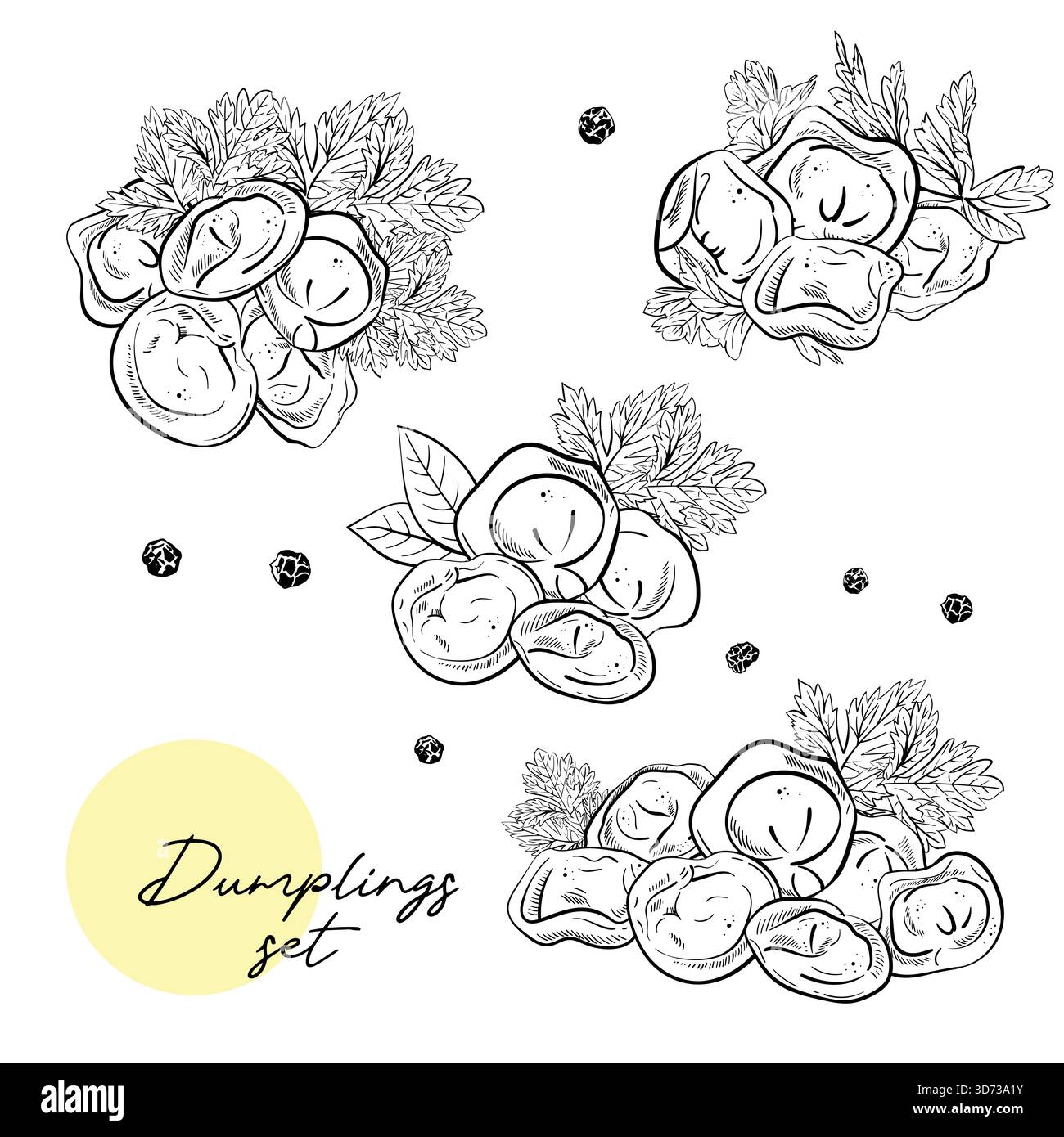 Hand drawn sketch collection of dumpling arrangements vector. Outline ...