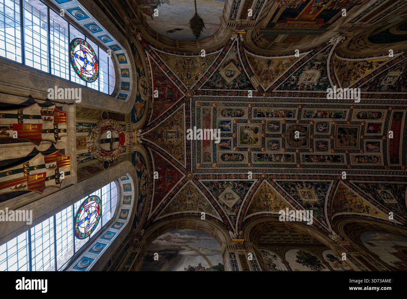 Siena, Italy - Jul 19, 2025: Renaissance frescoes adorn the vaulted ...
