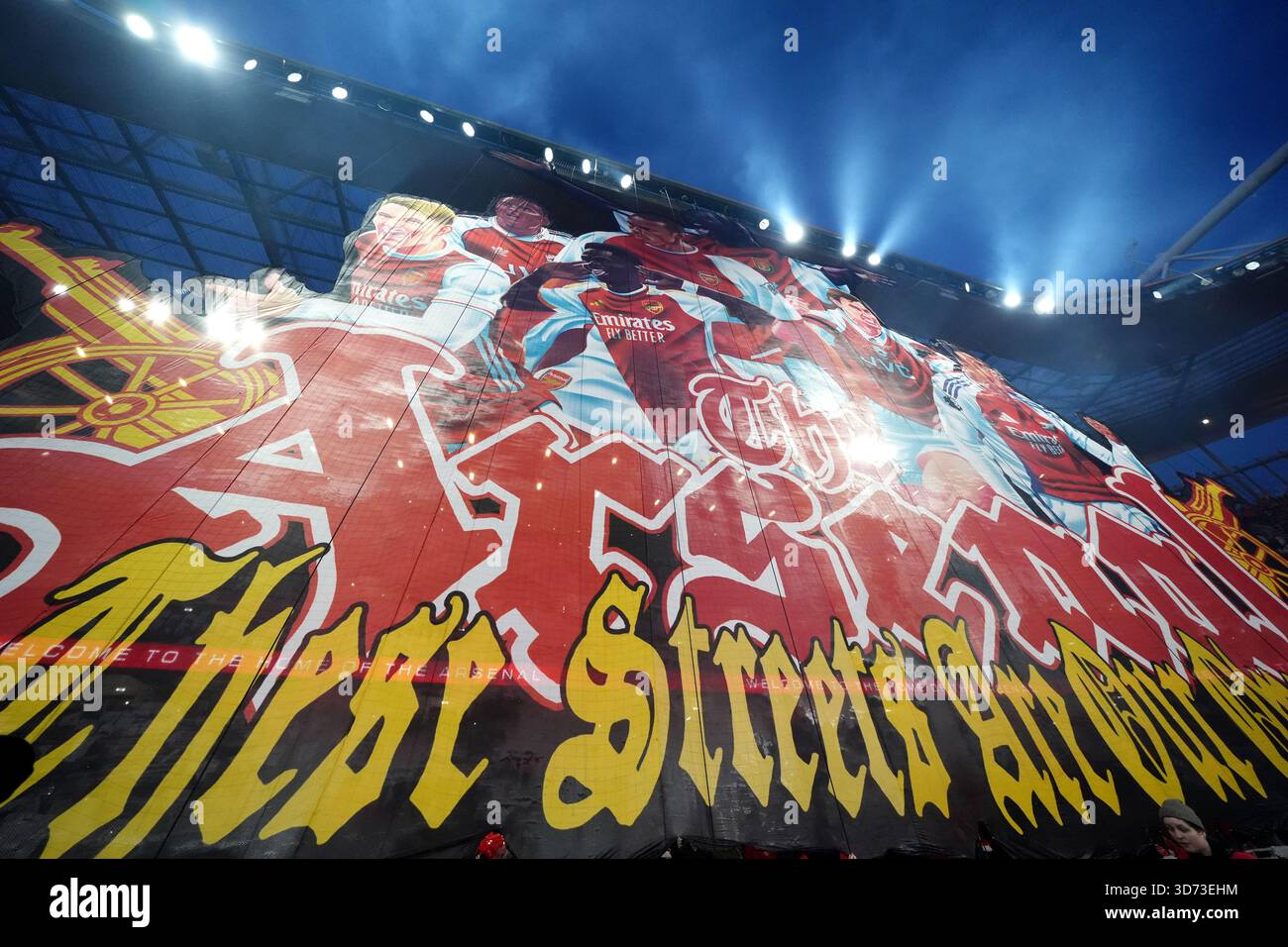 An Arsenal tifo in the stands during the Premier League match at the ...