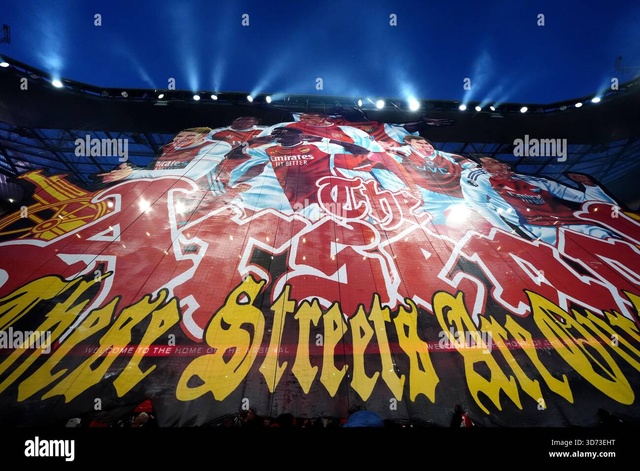 An Arsenal tifo in the stands during the Premier League match at the ...