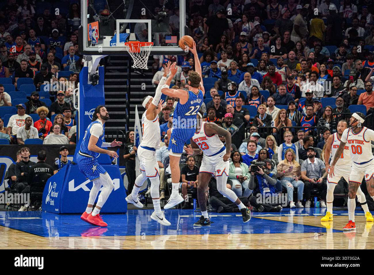 Orlando, Florida, USA, November 22, 2025, Orlando Magic forward Franz Wagner #22 attempt to ...