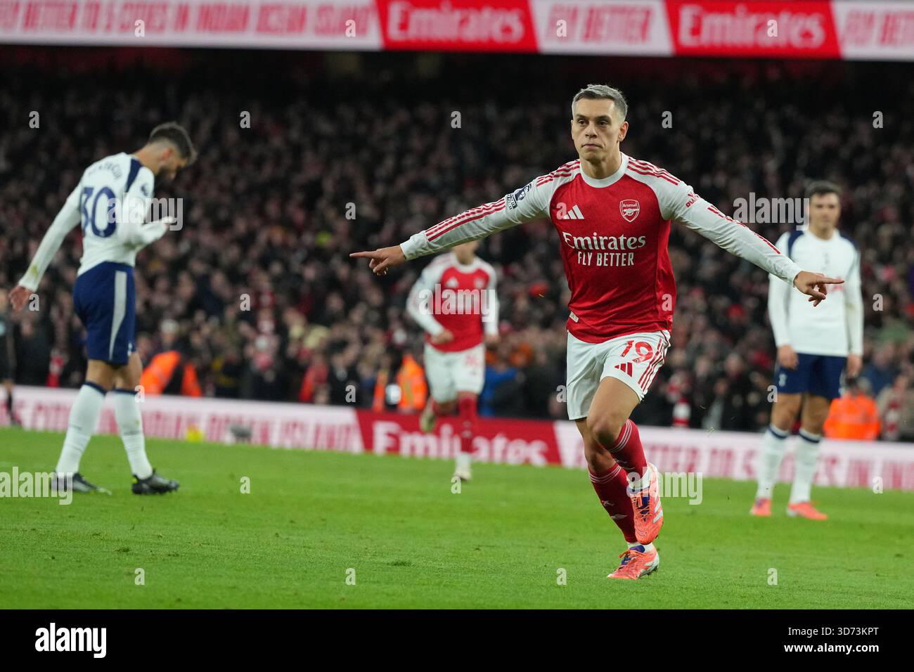 Arsenal's Leandro Trossard celebrates after scoring during a Premier ...