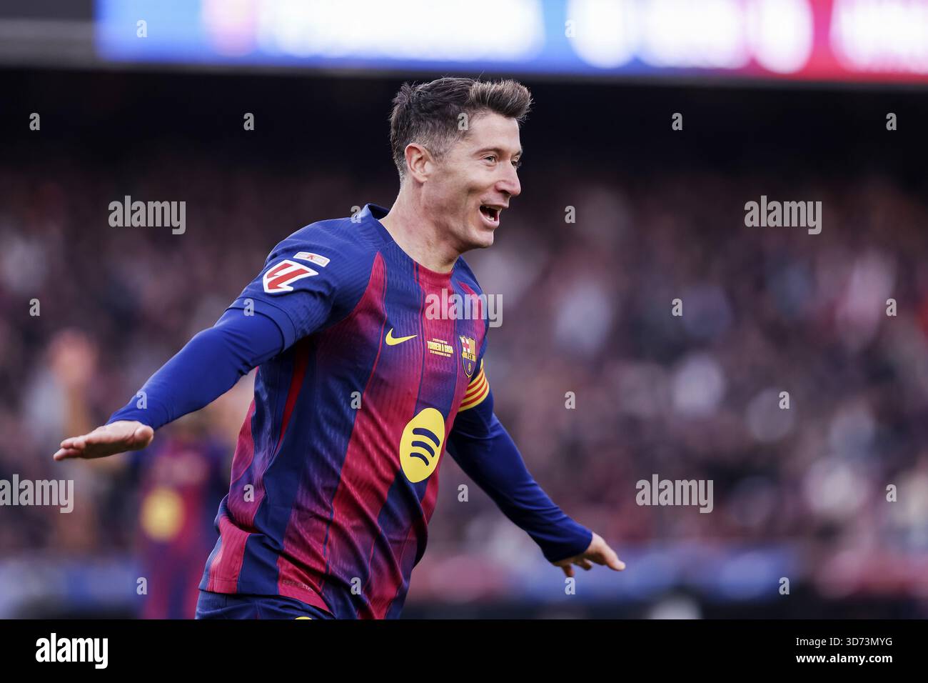 Robert Lewandowski of FC Barcelona celebrates a goal during the Spanish ...