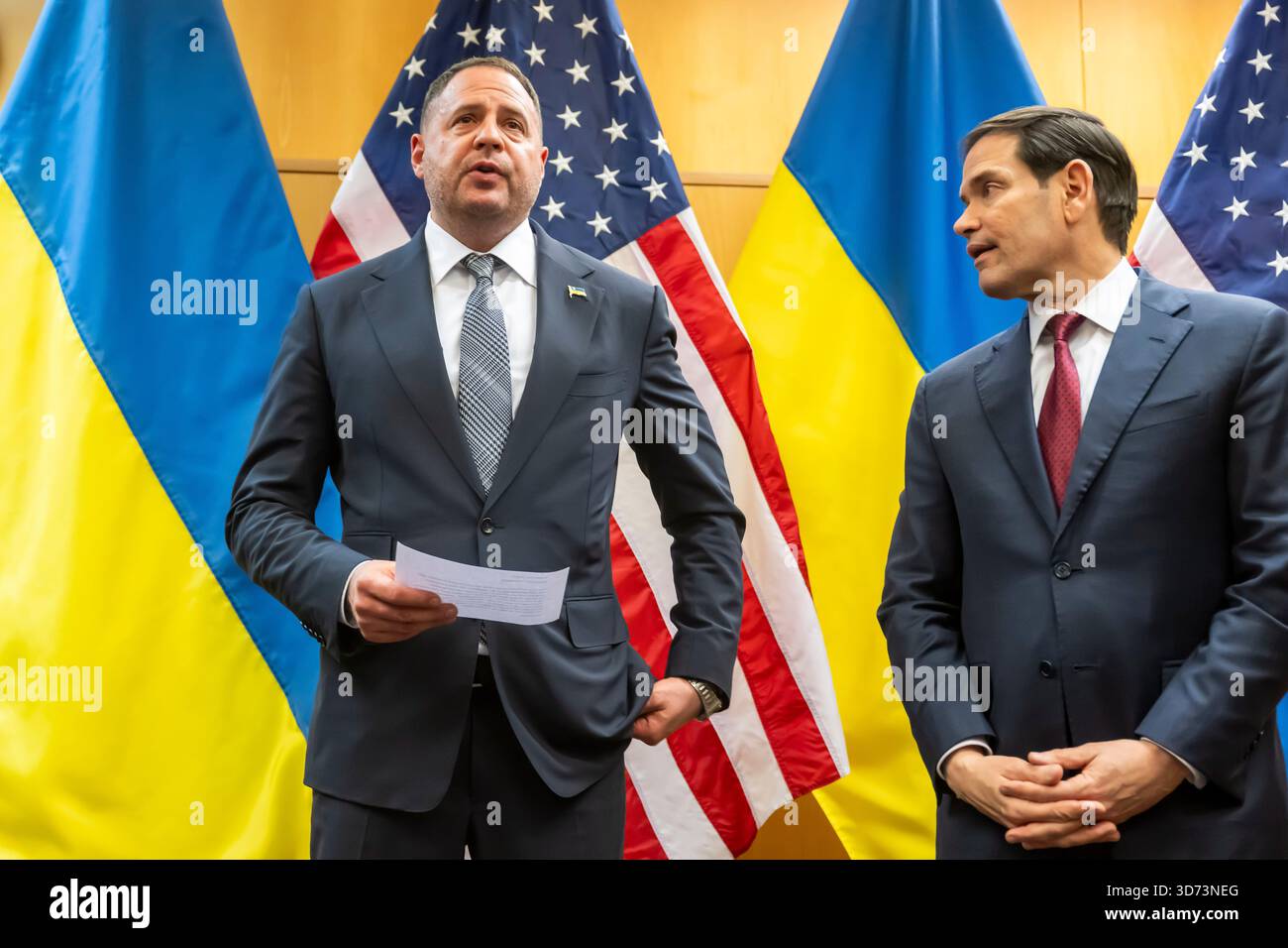 Ukrainian head of presidential administration Andriy Yermak, left, and US Secretary of state ...