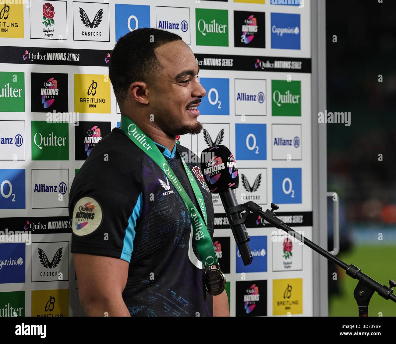 Man of the match Max Ojomoh of England during the Quilter Nations ...