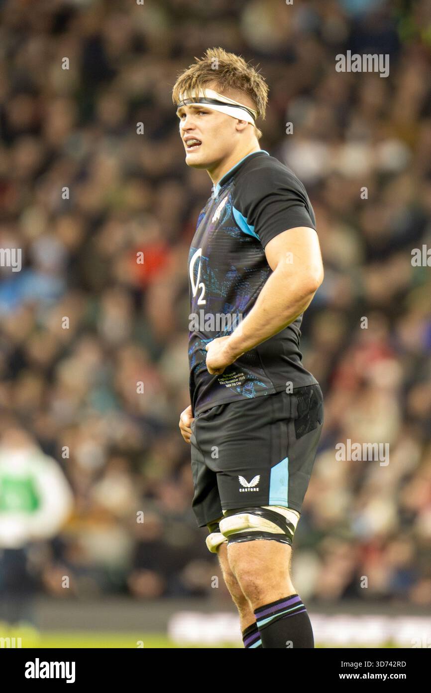 Guy Pepper (6 England) watches a penalty kick during the match between ...