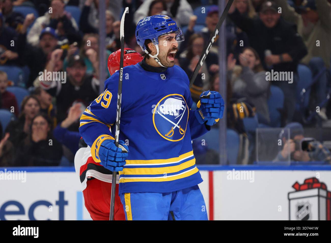 Buffalo Sabres right wing Alex Tuch (89) celebrates his goal during the ...