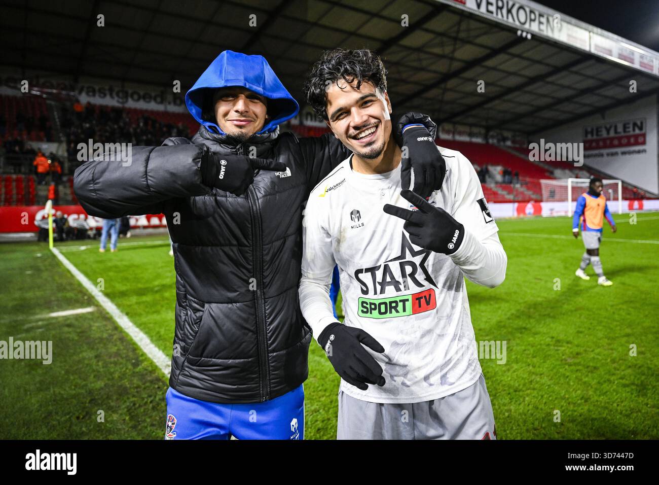 Dender's Ragnar Oratmangoen celebrates after winning a soccer match ...
