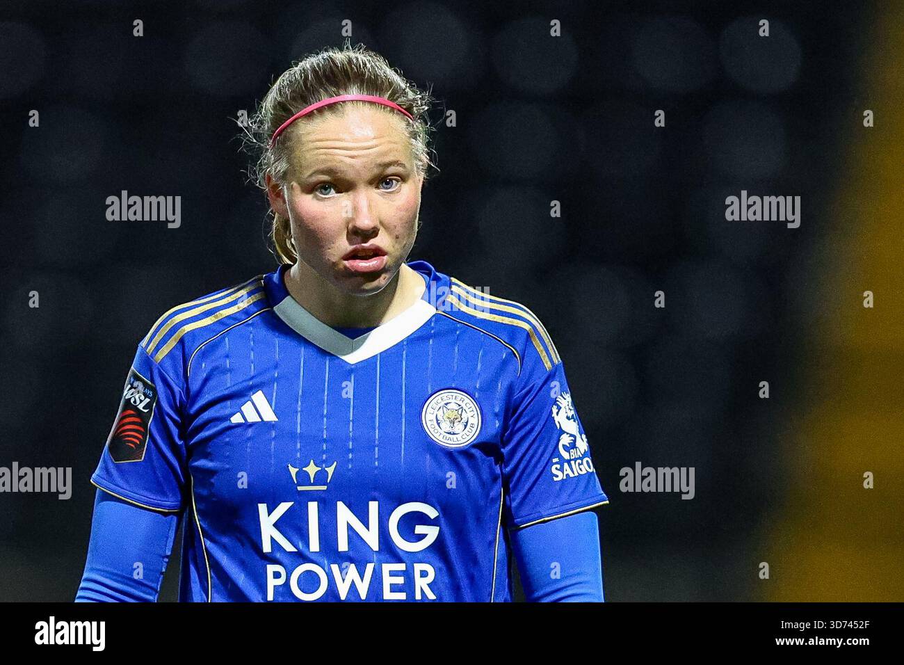14, Hlin Eiriksdottir of Leicester City waits for play to resume during ...