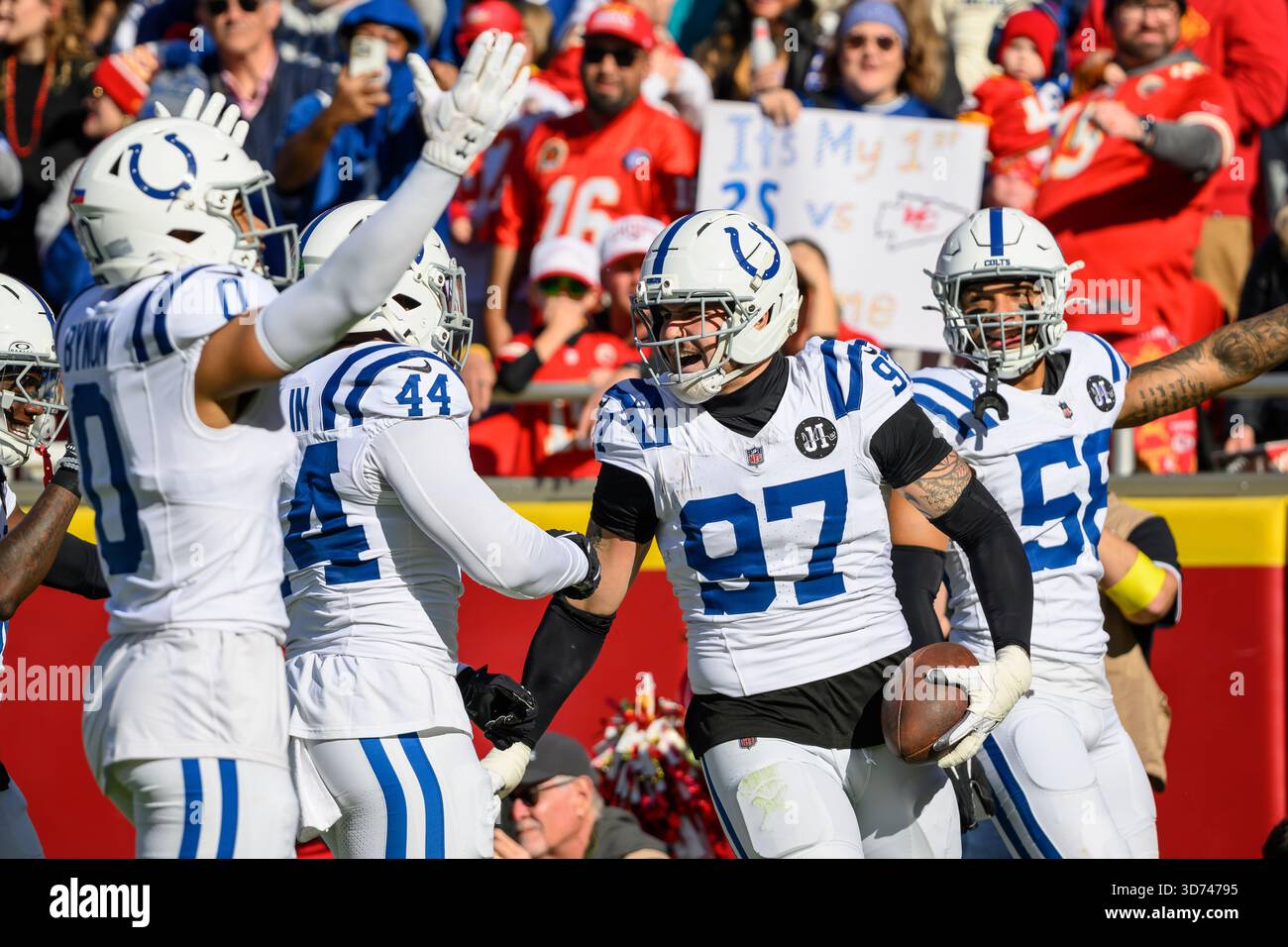 Indianapolis Colts defensive end Laiatu Latu (97) celebrates his ...