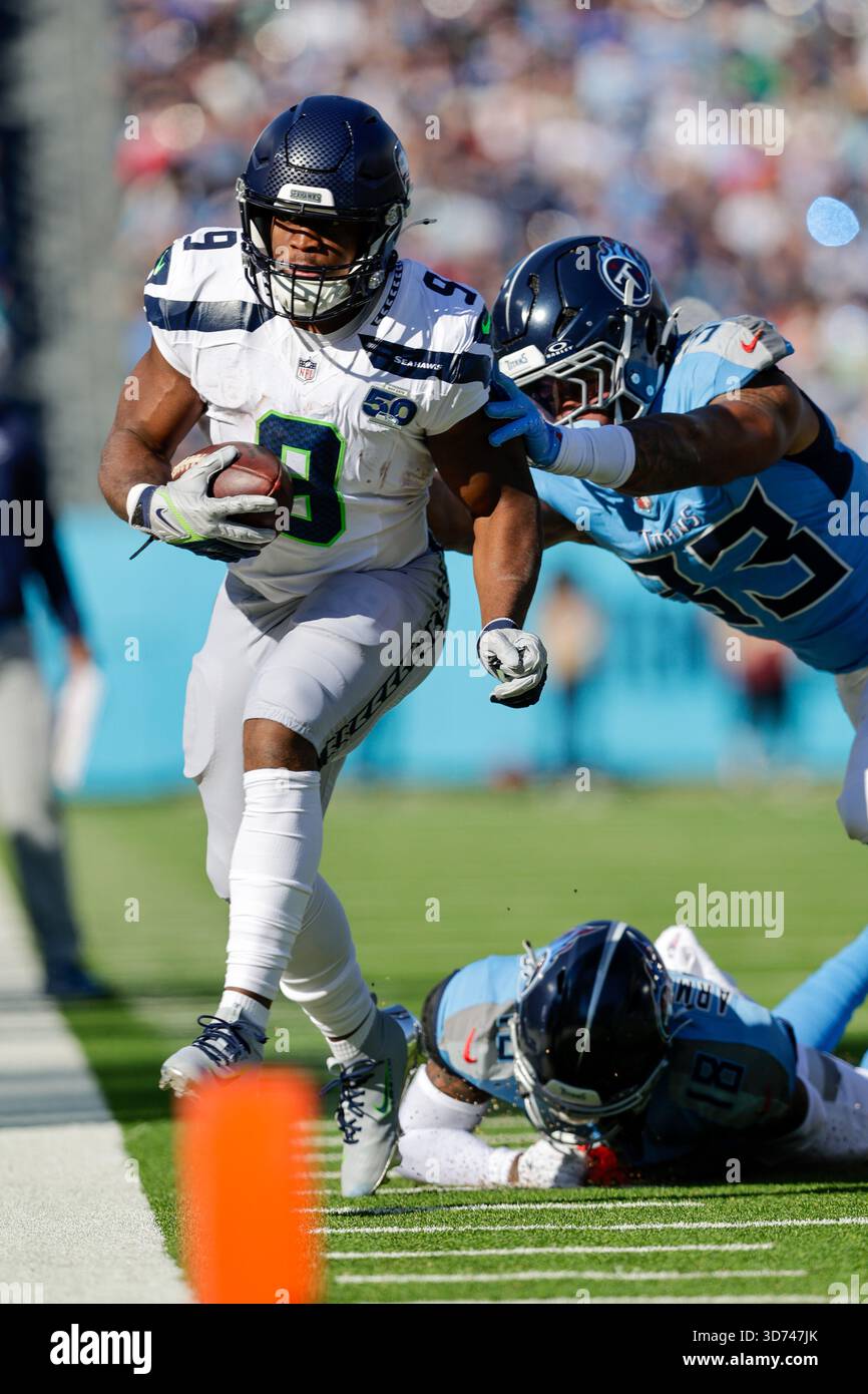 Seattle Seahawks safety Coby Bryant (8) is pushed out of bounds by ...