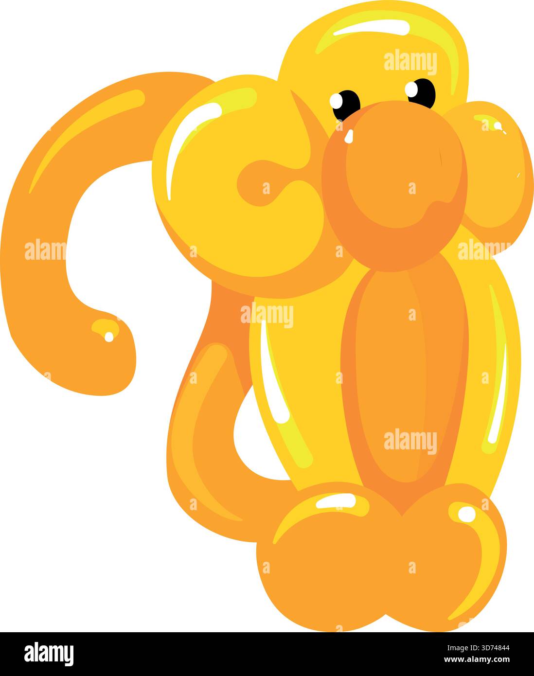 A yellow monkey with a balloon tail. The monkey is sitting on its hind ...