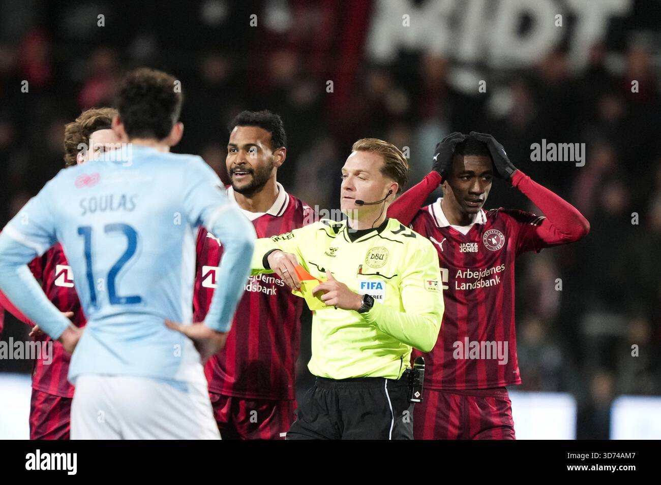 Philip Billing from FCM receives a red card from referee Mikkel Redder ...