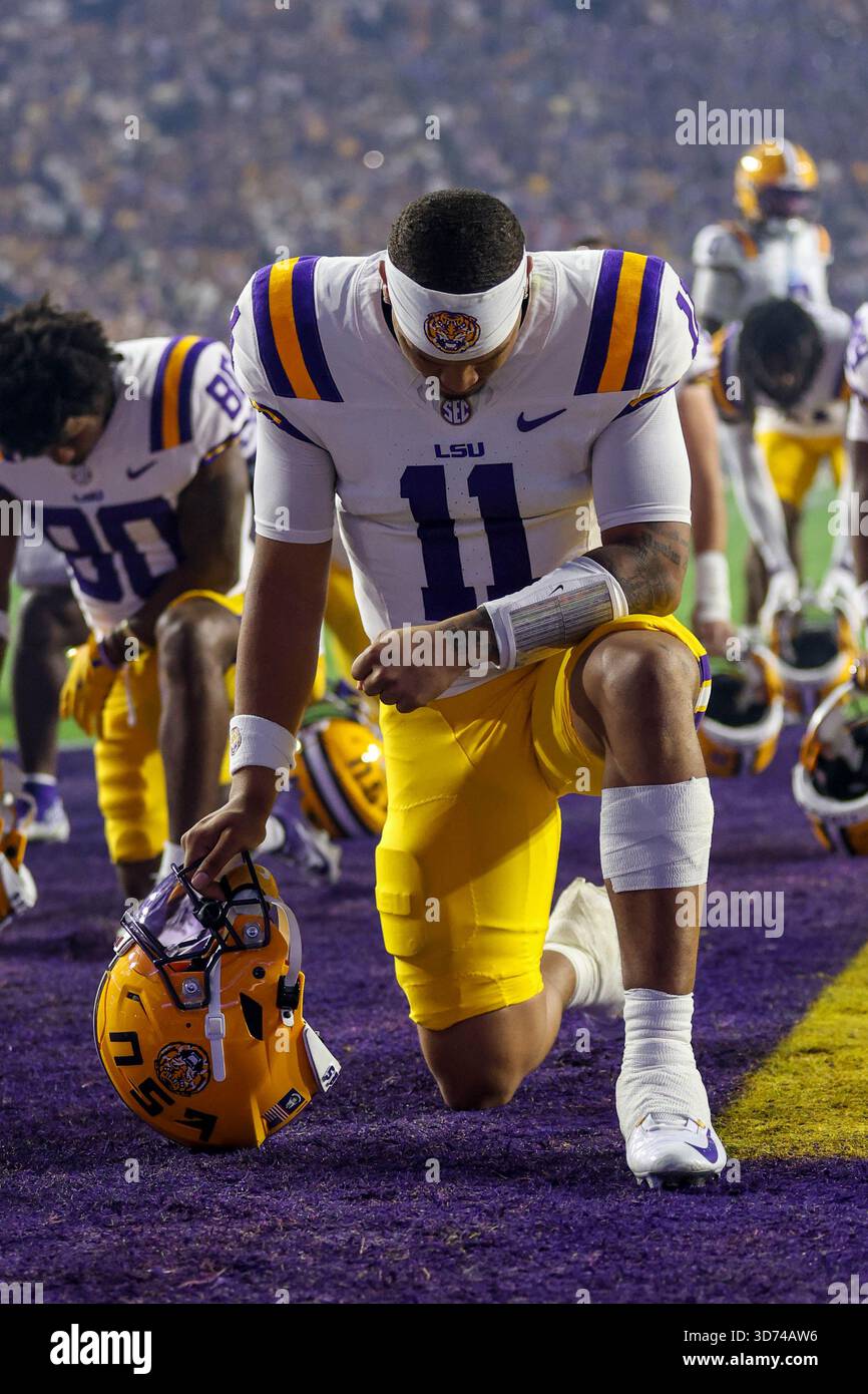 November 22, 2025: LSU quarterback Michael Van Buren Jr. (11) prays in ...