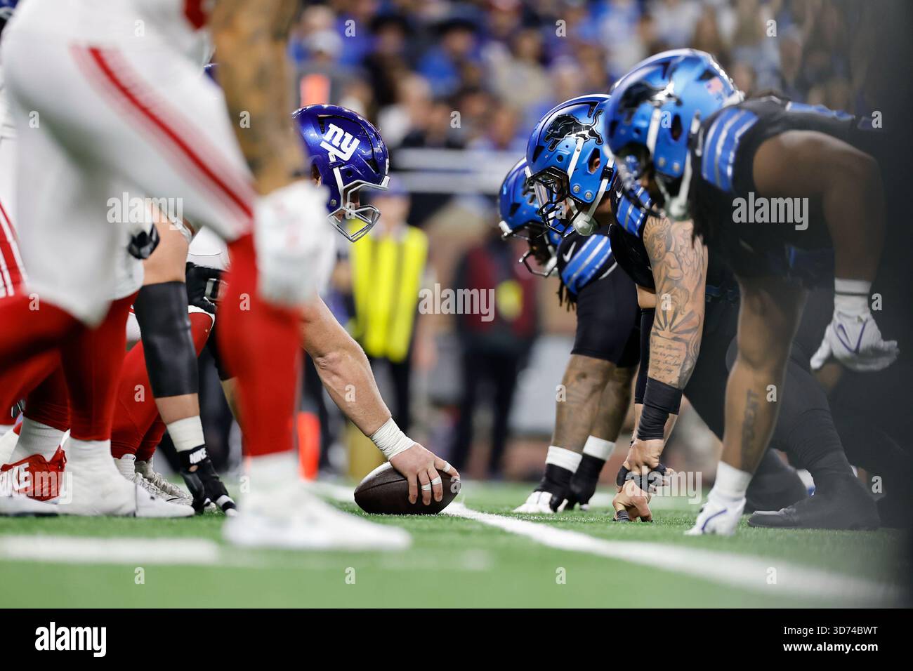 Detroit Lions players line up against the New York Giants during the ...