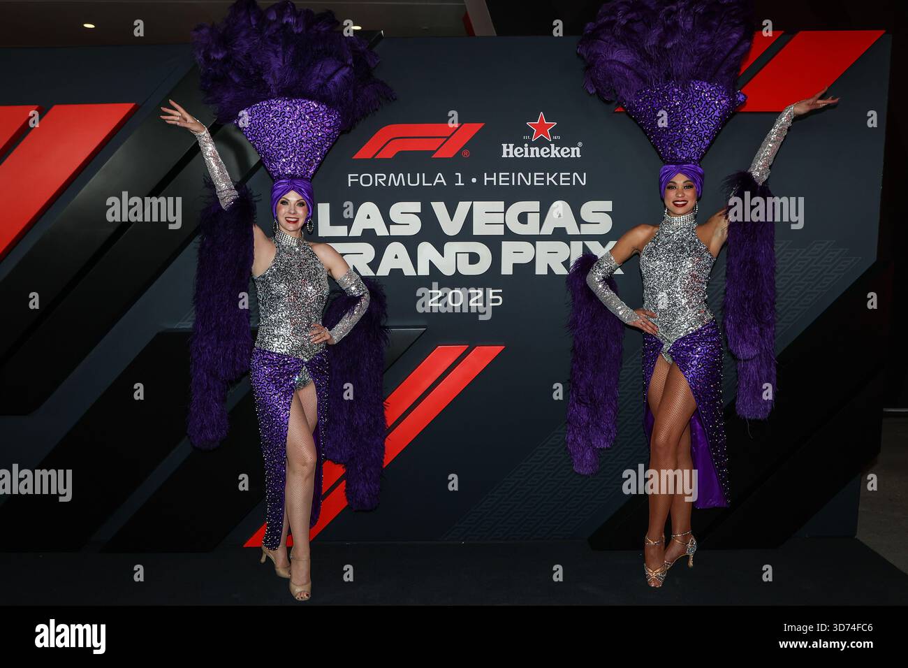 Las Vegas, NV, USA. 22nd Nov, 2025. Two Las Vegas Showgirls poses for a ...