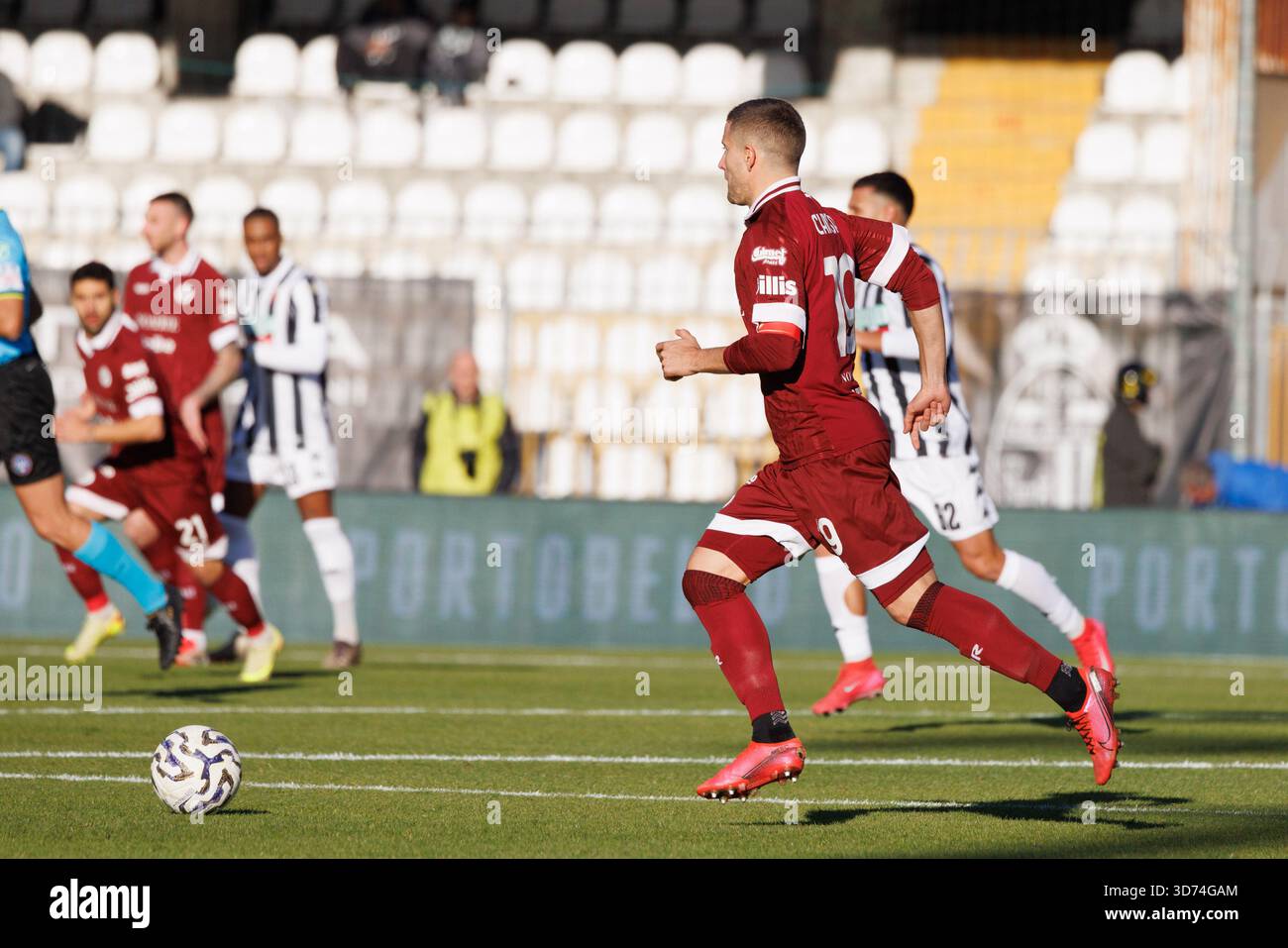 Marco Chiosa of SS Arezzo is seen controlling the ball during the match ...