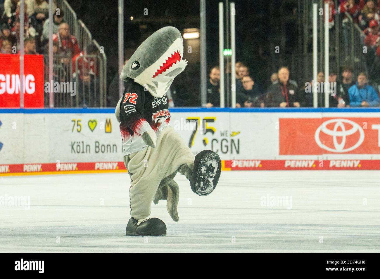 The mascot of the Cologne Sharks Cologne Sharks vs. Schwenningen Wild ...