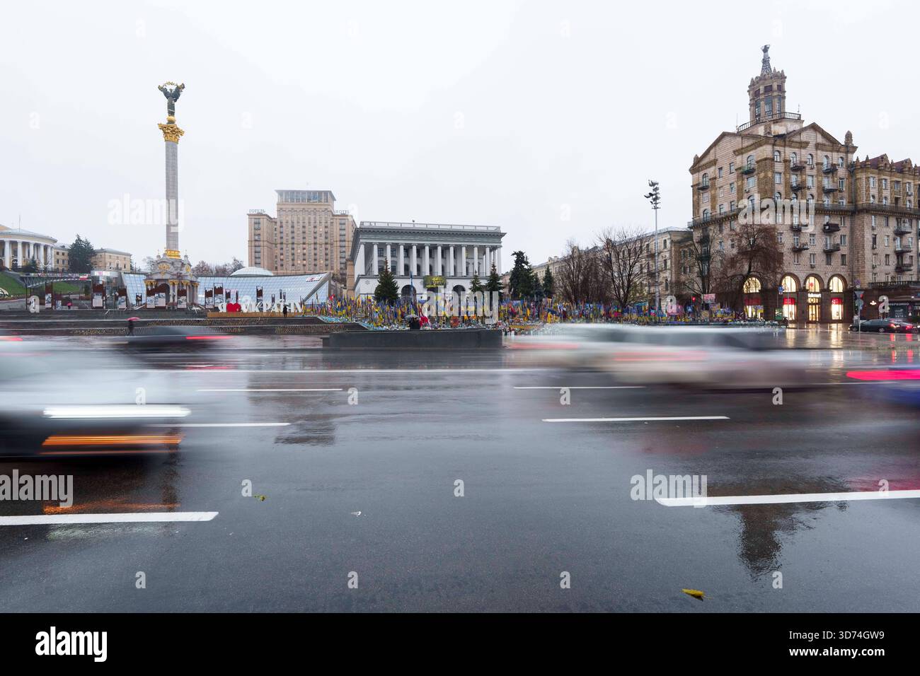 People walk on Independence Square Maidan Nezalezhnosti in central Kyiv ...