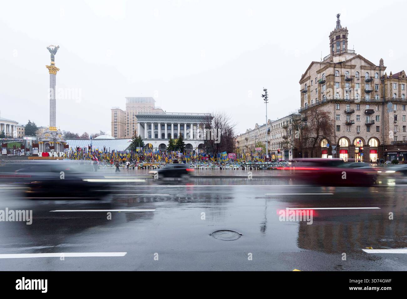 People walk on Independence Square Maidan Nezalezhnosti in central Kyiv ...