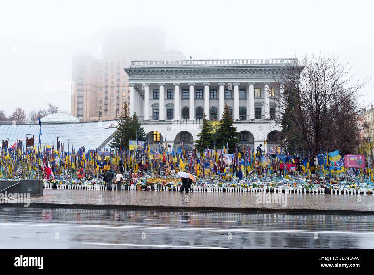 People walk on Independence Square Maidan Nezalezhnosti in central Kyiv ...