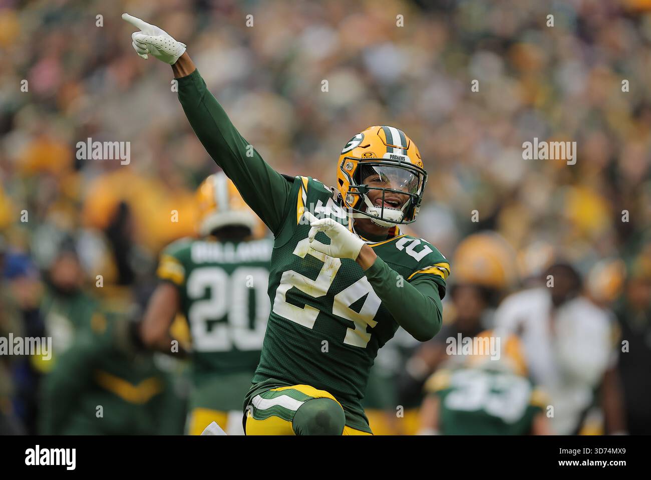 Green Bay Packers cornerback Carrington Valentine (24) celebrates ...