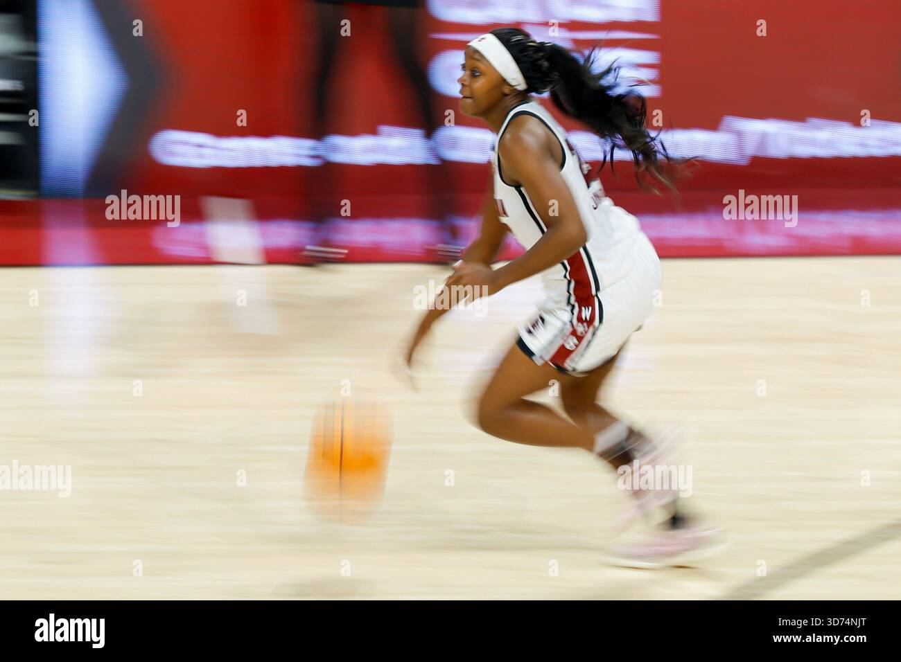 South Carolina guard Raven Johnson pushes the ball upcourt against ...