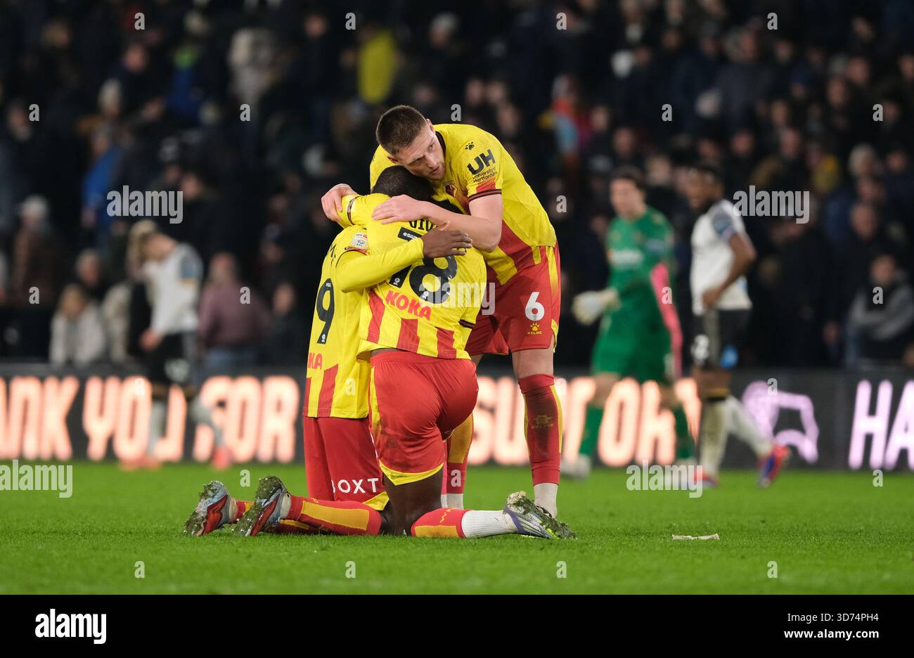 Luca Kjerrumgaard, Mattie Pollock and Vivaldo Semedo of Watford FC seen ...