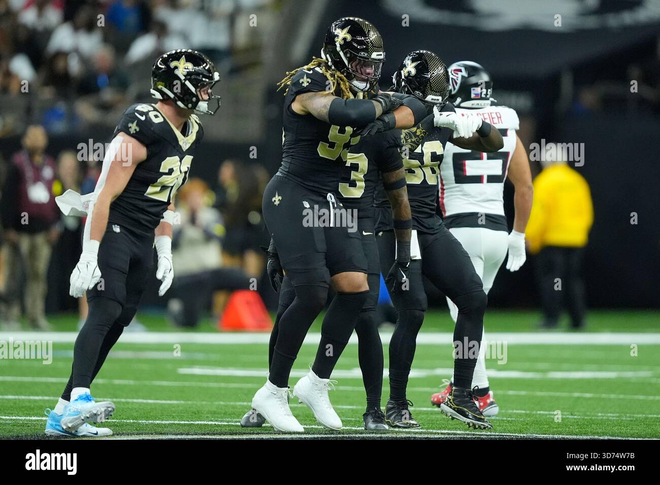 New Orleans Saints defensive end Chase Young (99) celebrates a sack ...