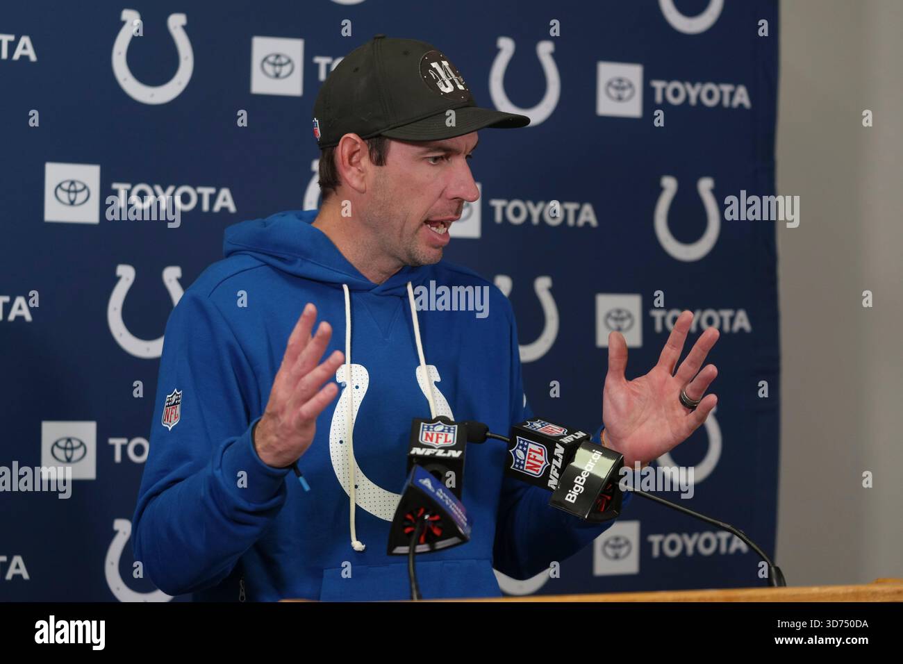Indianapolis Colts head coach Shane Steichen speaks during a press ...