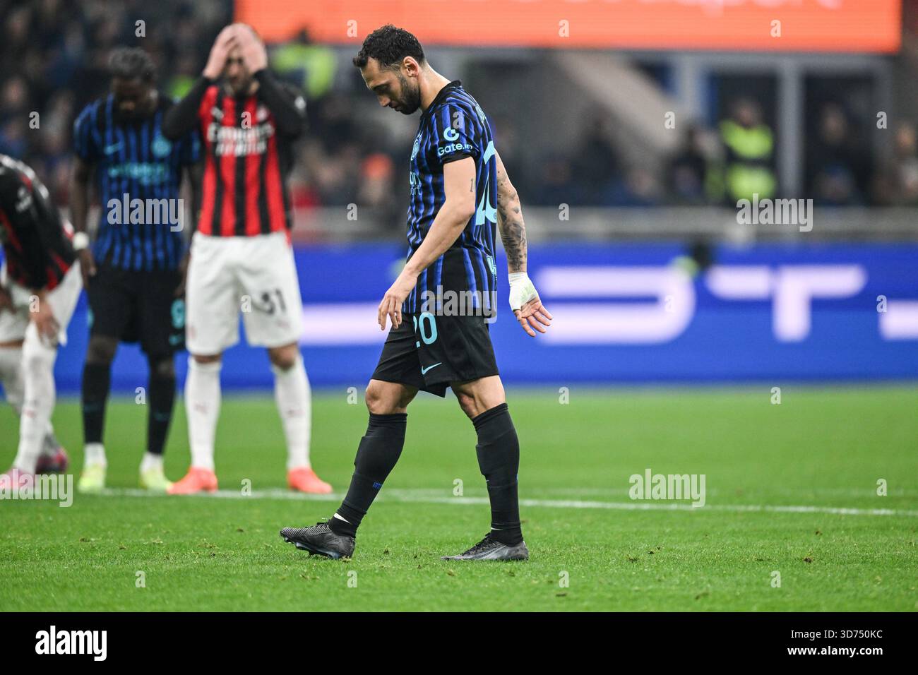 Hakan Calhanoglu of FC Inter react during the Italian Serie A football match between Inter FC ...