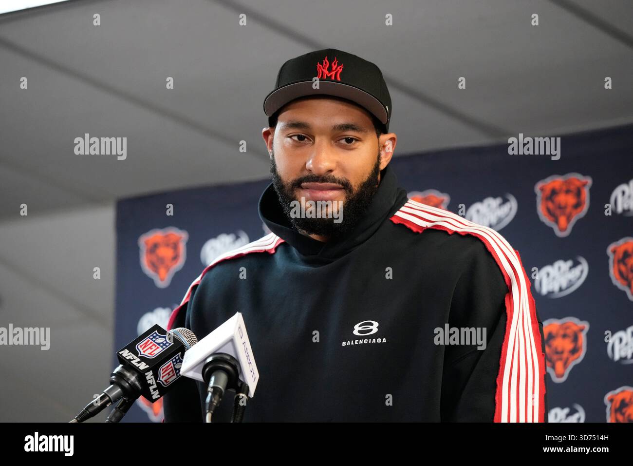 Chicago Bears defensive end Montez Sweat meets with reporters following ...