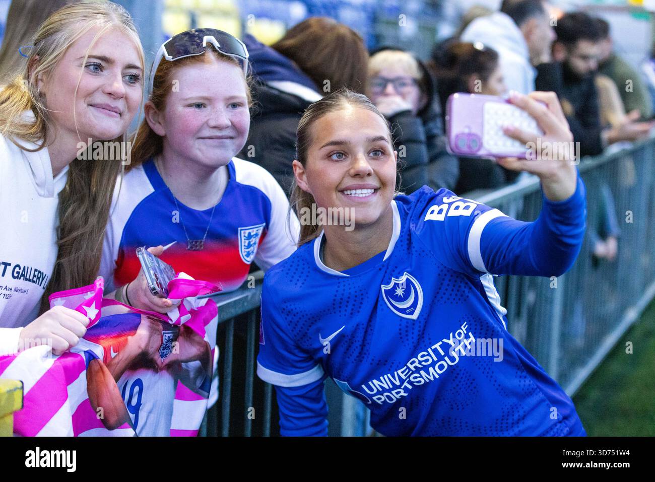 Jessie Gale (33 Portsmouth FC) poses with fans during the Subway League ...