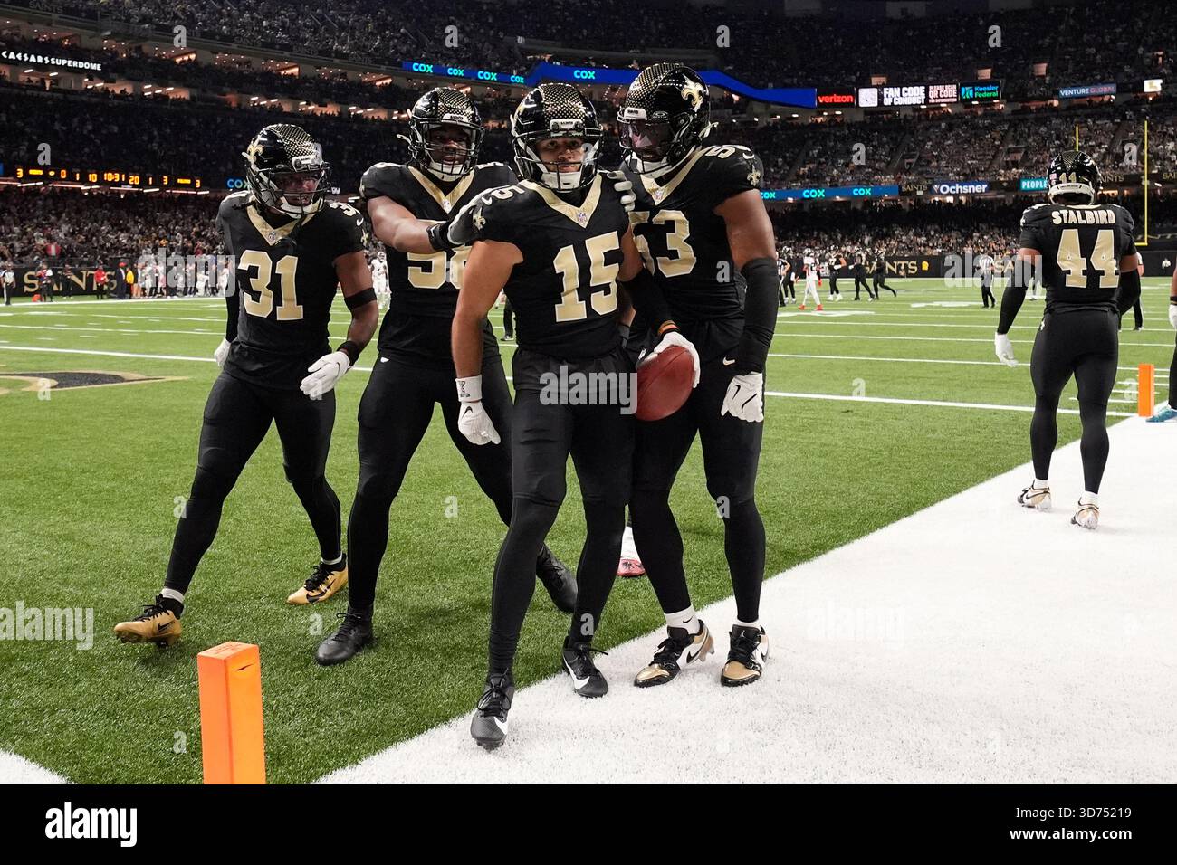 New Orleans Saints wide receiver Mason Tipton (15) celebrates a kickoff ...