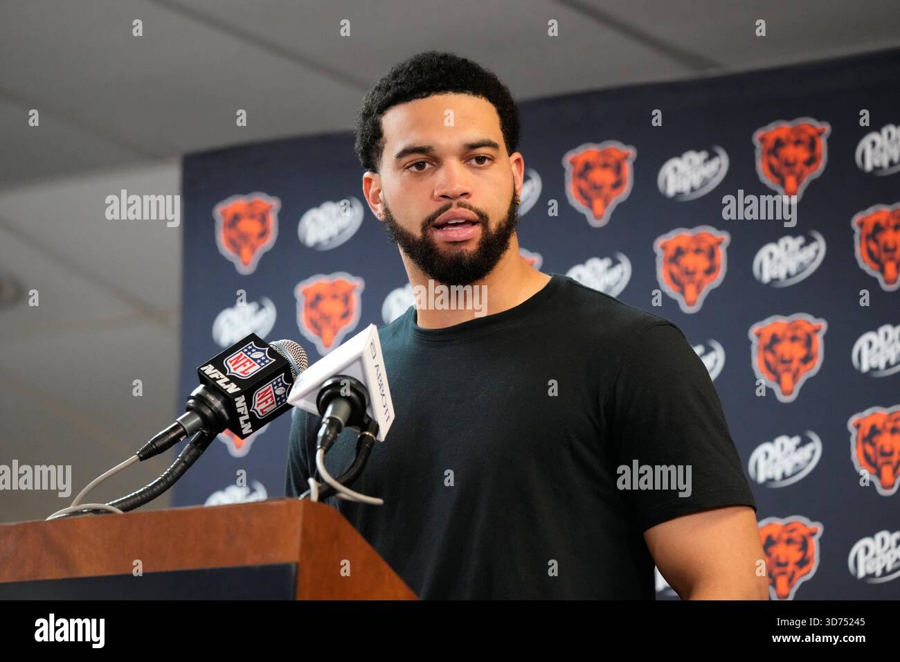 Chicago Bears quarterback Caleb Williams meets with reporters following ...