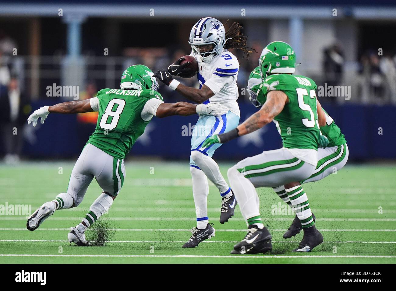 Dallas Cowboys wide receiver Kavontae Turpin (9) is tackled by ...
